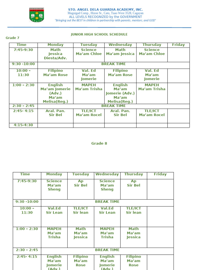 High School Schedule 2025 | PDF