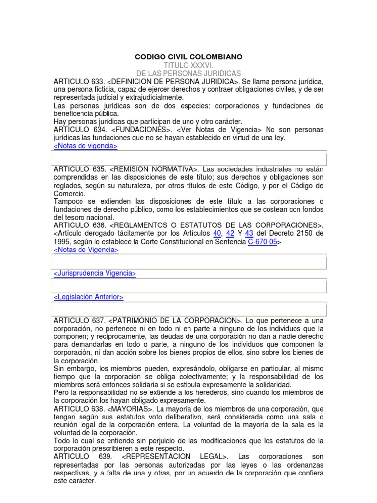 Código Civil Colombiano Art 633 A 652 | PDF | Corporaciones ...