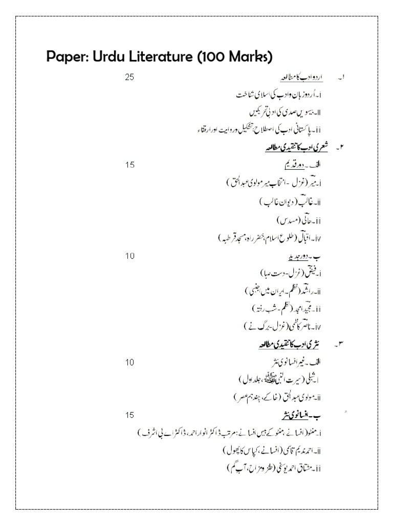 Urdu Literature CSS Syllabus | PDF