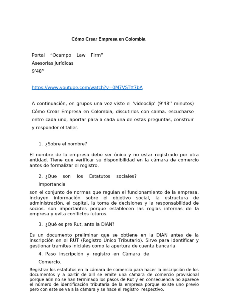 (IE RAMON MUNERA) Taller Abogados Cómo Crear Empresa en Colombiado Nicolle Agudelo | PDF