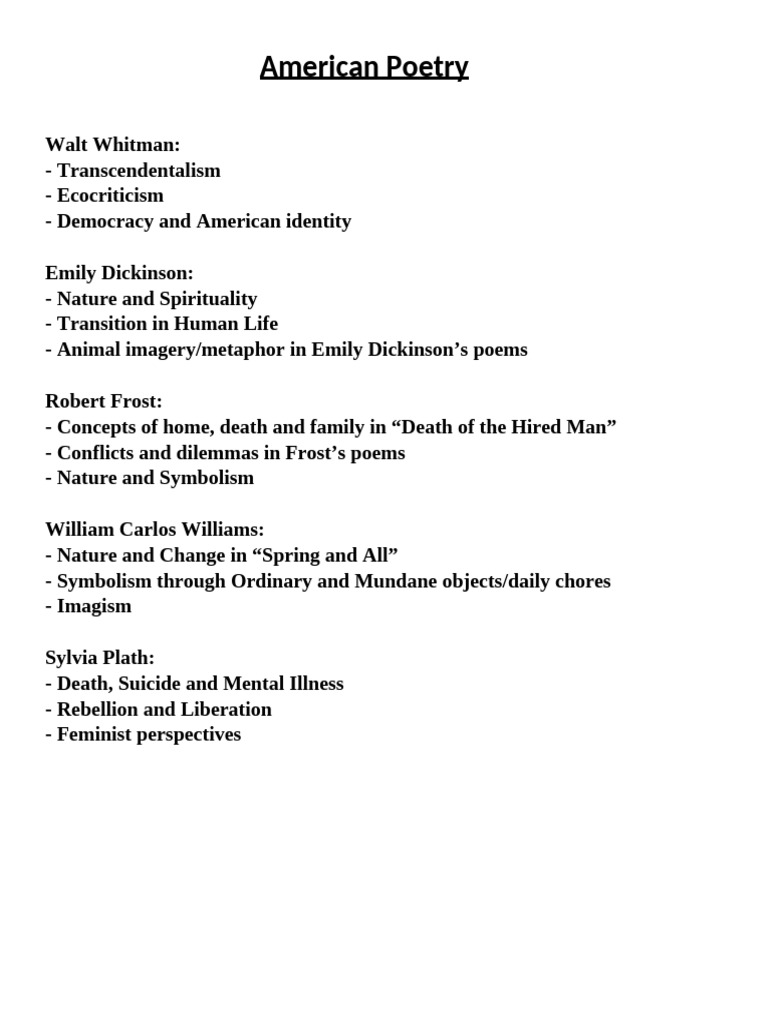 American Poetry For Semester | PDF | Transcendentalism | Walt Whitman