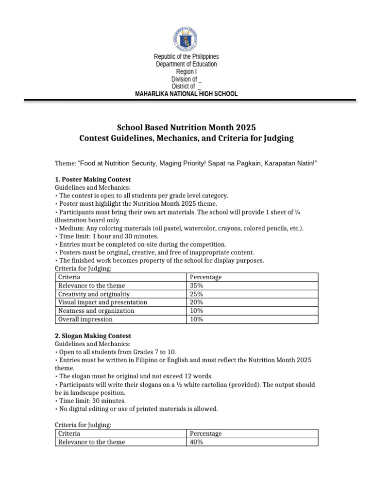 Nutrition Month 2025 Contest Guidelines | PDF