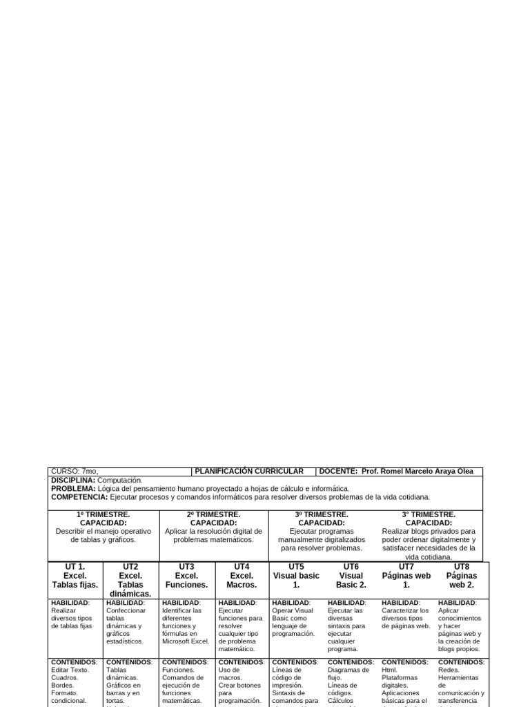 Planificación Curricular Computación. | PDF | Microsoft Excel | Programación