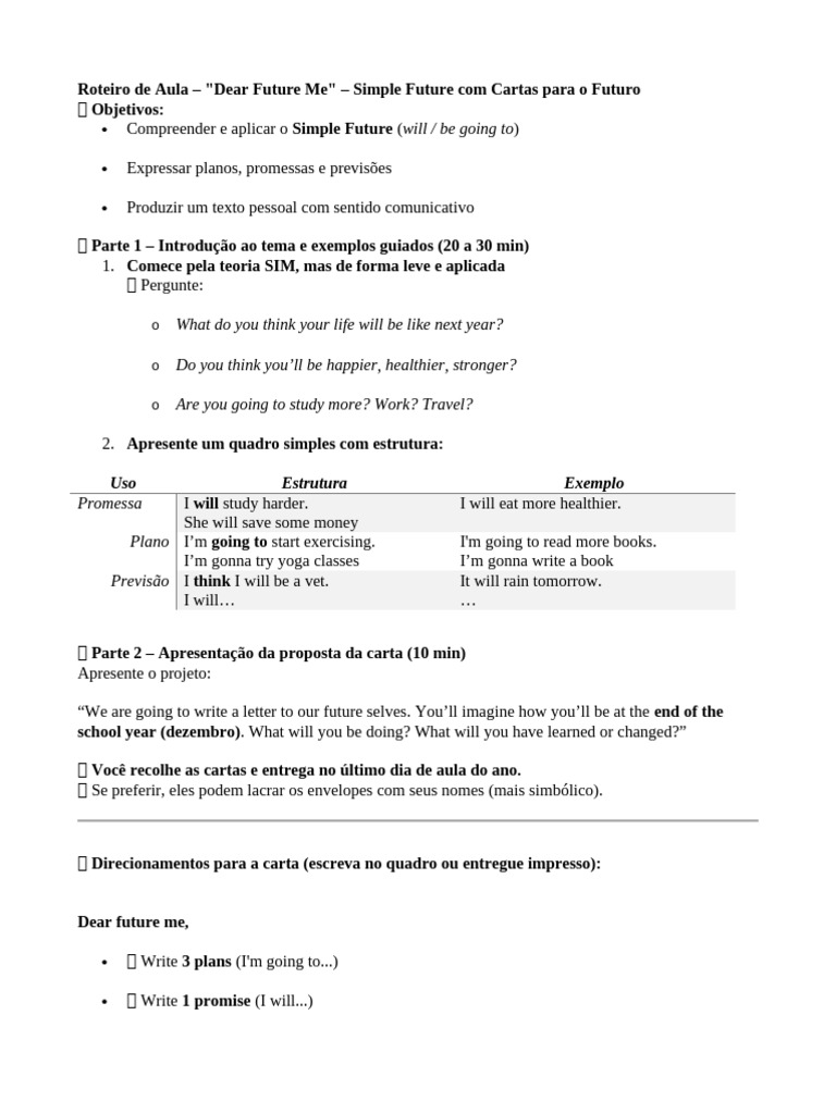 Roteiro Aula Cartas para o Futuro Dear - Future - Me - Writing - Guide ...