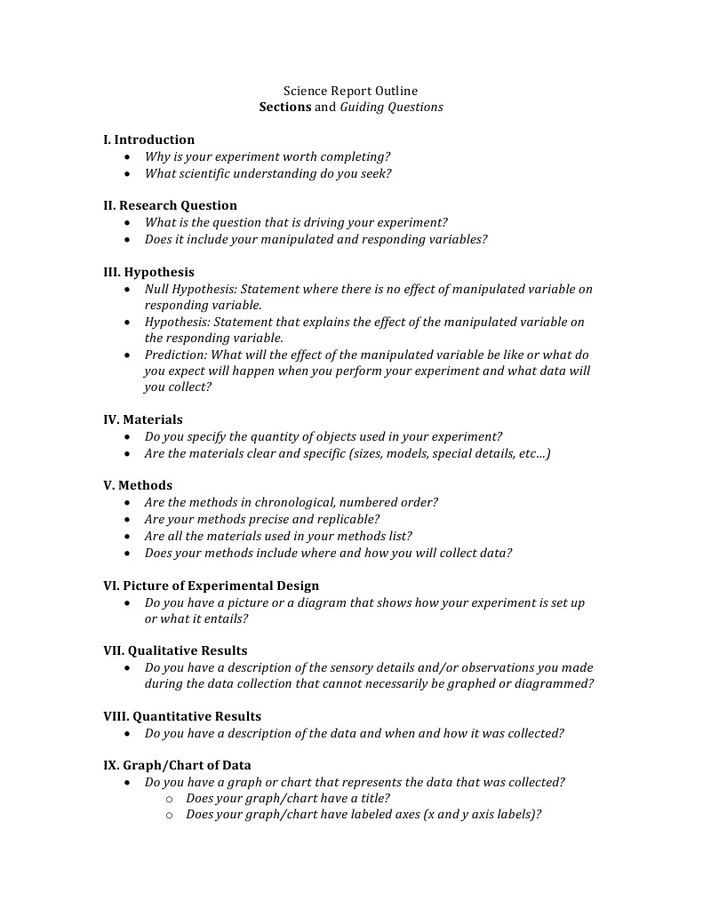 Science Report Structure and Outline | PDF | Chart | Experiment