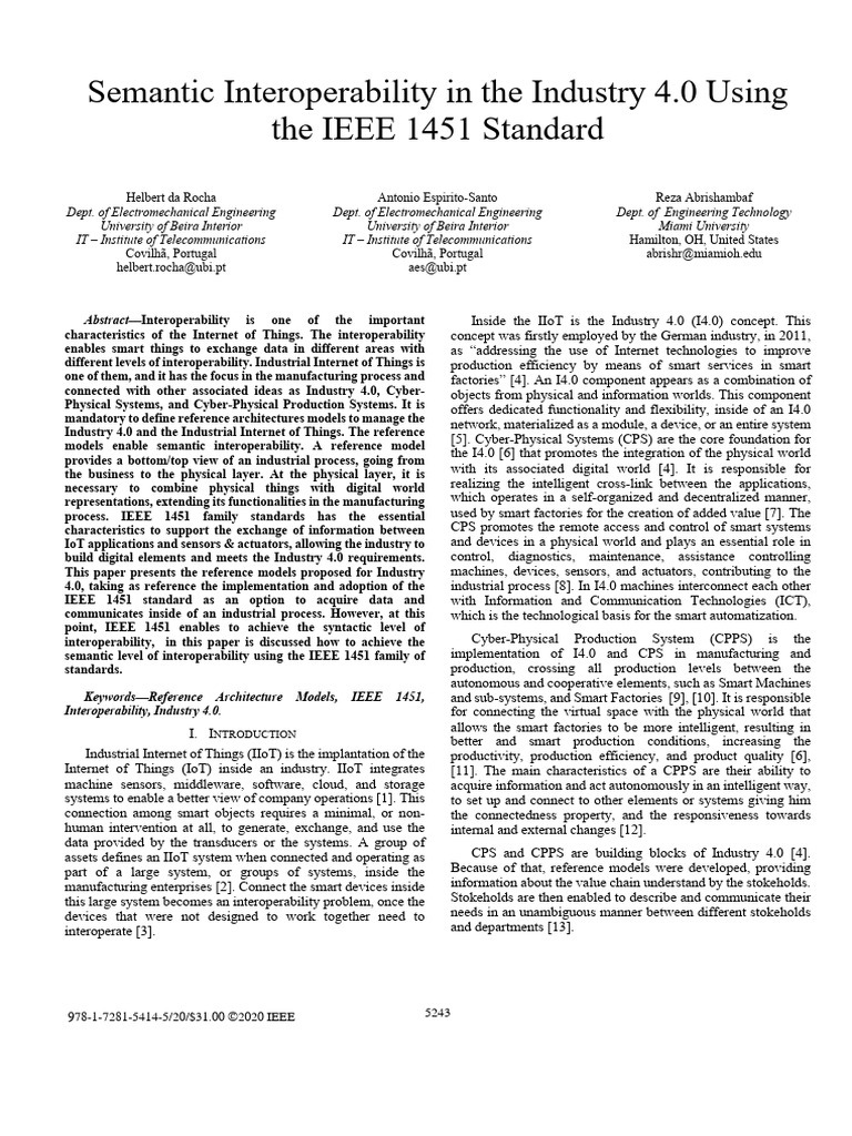 Semantic Interoperability in The Industry 4.0 Using The IEEE 1451 ...