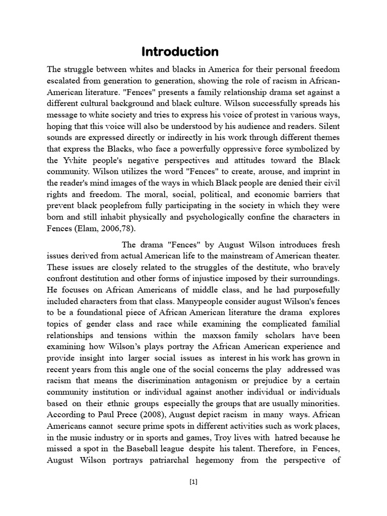 August Wilson's Play Fences | PDF | Fences (Play) | Racism
