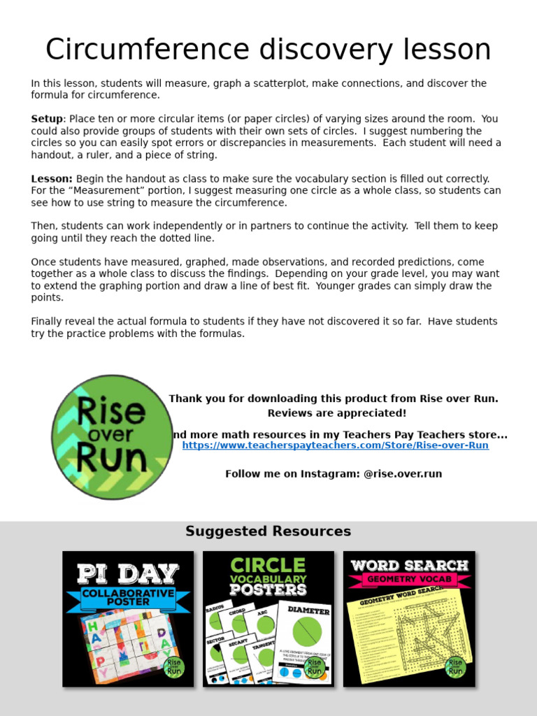 Circumference Discovery Lesson Plan | PDF | Circle | Radius
