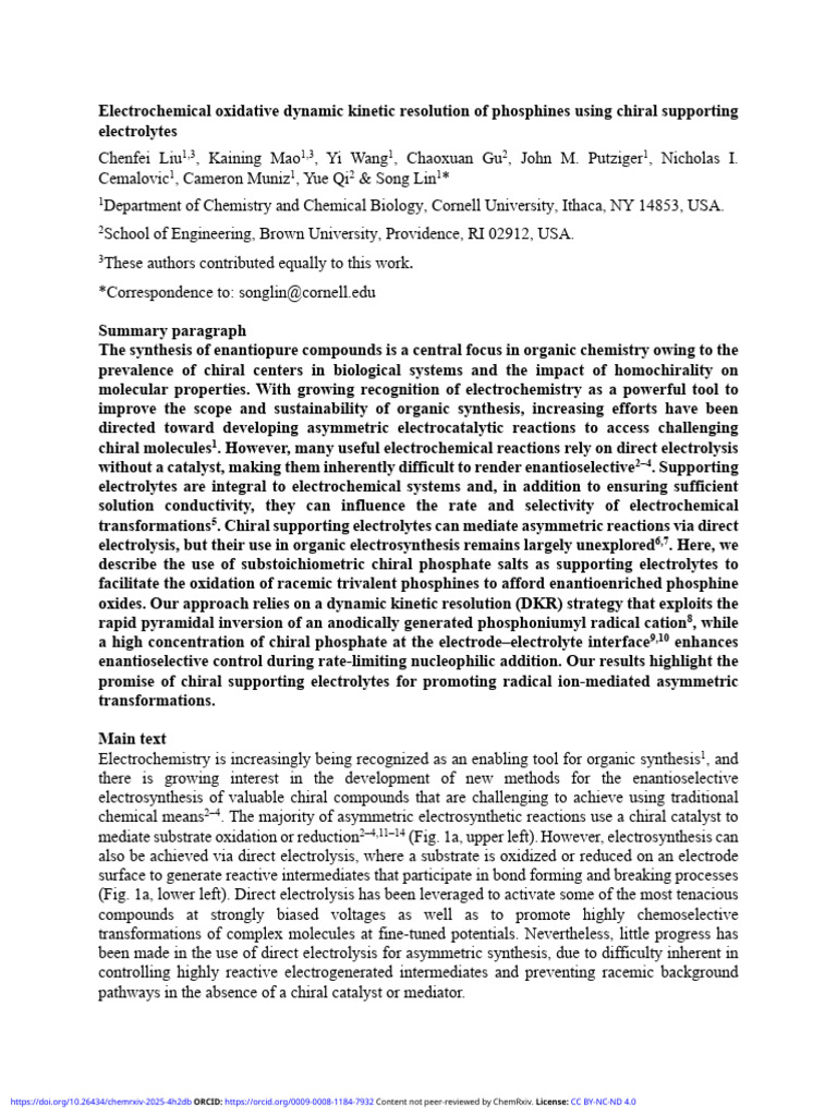 Kinetic Resolution of Phosphines via Electrochemistry | PDF ...