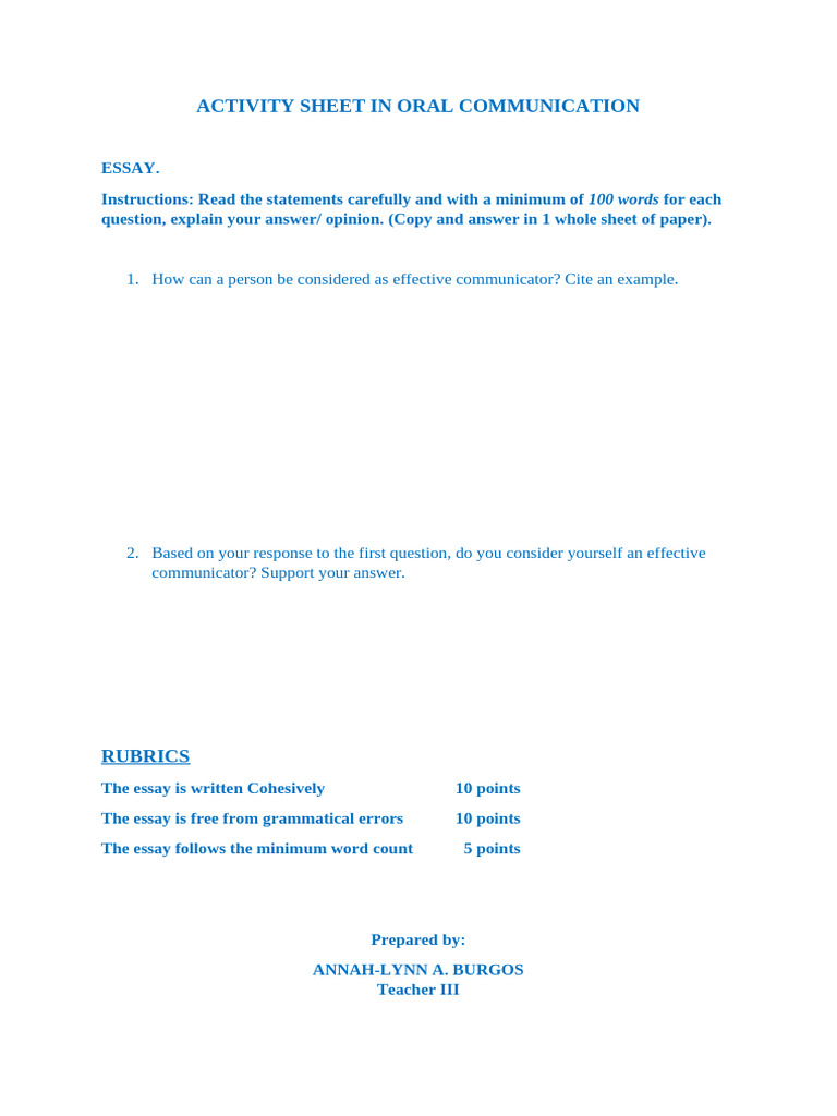 Oral Communication Activity Sheet | PDF