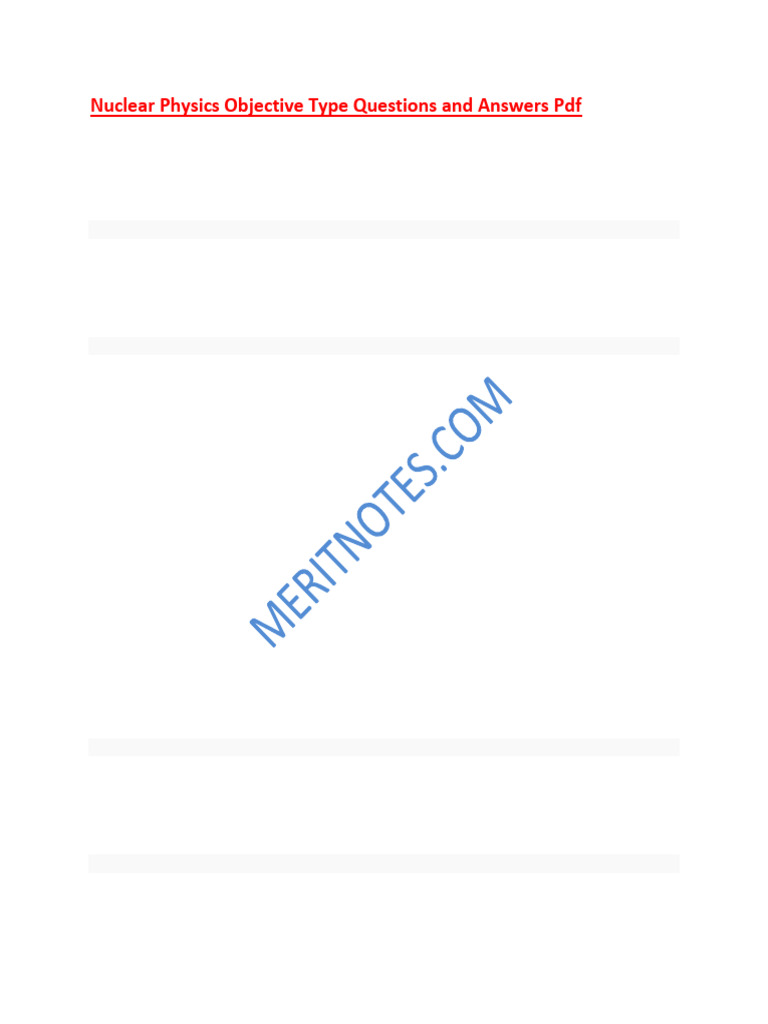 Nuclear Physics Objective Questions | PDF