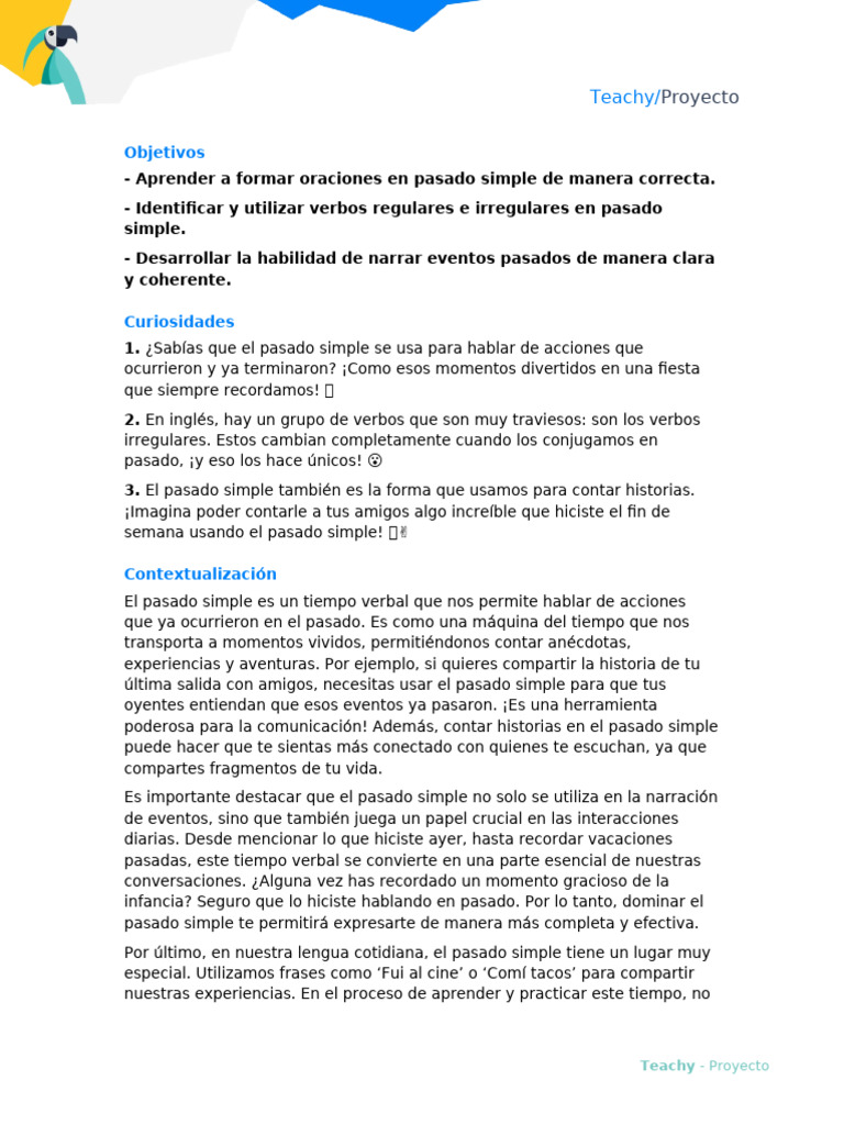Aprende el Pasado Simple en Inglés | PDF | Verbo | Narración