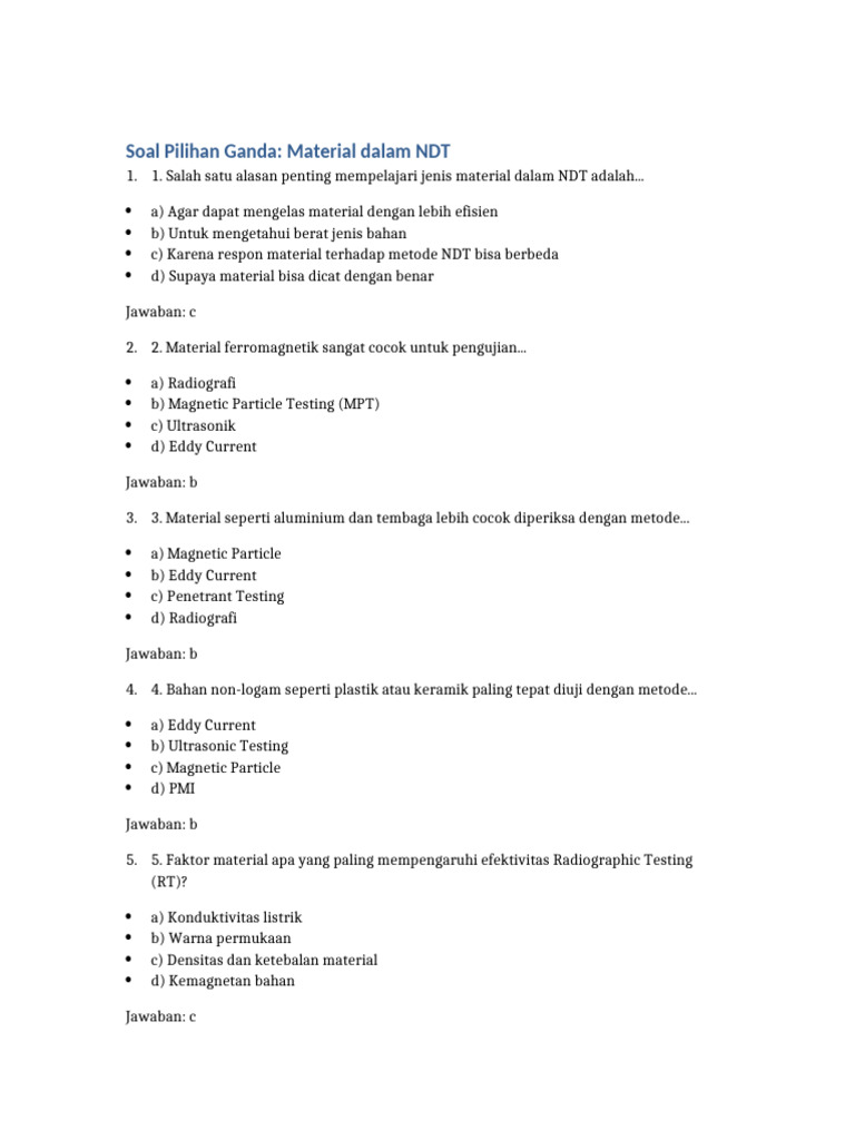 Soal Material Dalam NDT | PDF