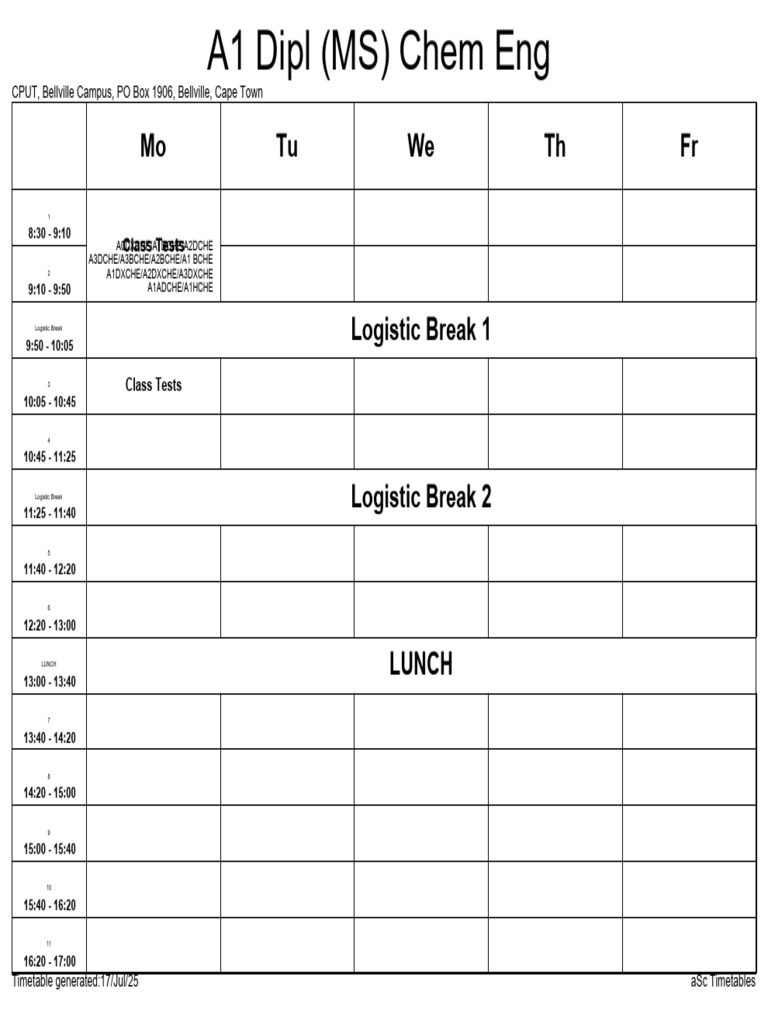 Chem Eng Semester 2 Timetable VER Final.2 | PDF