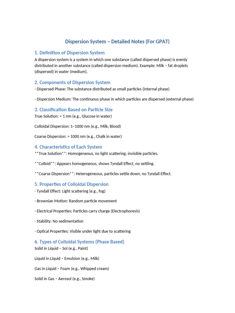 Understanding Dispersion Systems in Pharmacy | PDF