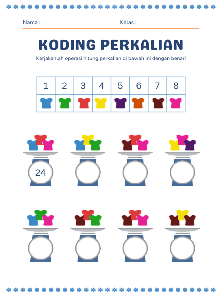 Koding Penjumlahan Lembar Kerja Numerasi Matematika Operasi Hitung Dasar SD Biru Ilustratif | PDF