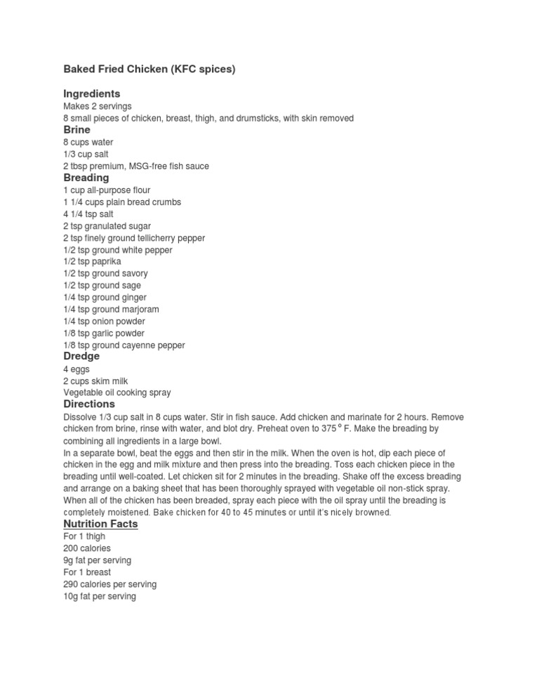 Baked Fried Chicken | PDF | Cooking, Food & Wine