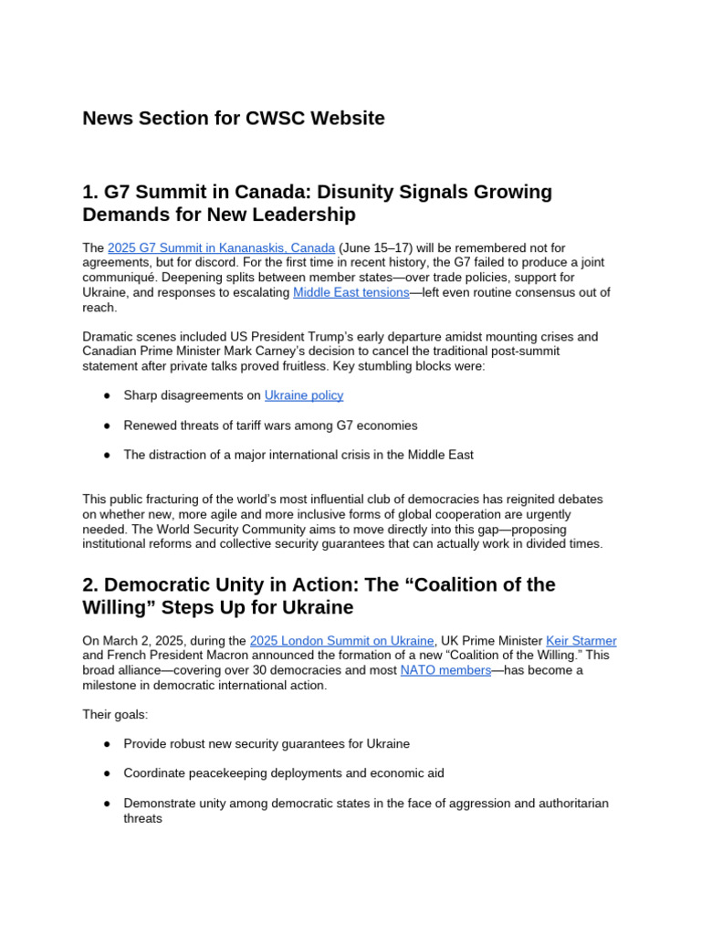 G7 Summit Disunity and Ukraine Coalition | PDF