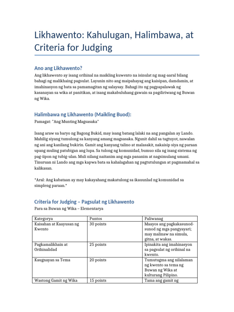 Likhawento Kahulugan Halimbawa Criteria | PDF