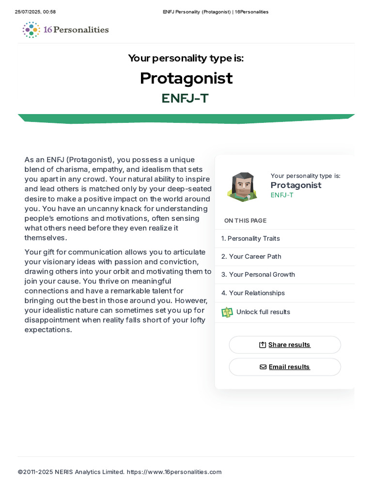 ENFJ Personality: The Protagonist Profile | PDF | Extraversion And ...