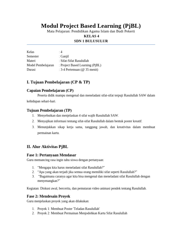 Lampiran 3 Modul PJBL Paibp Kelas 4 | PDF