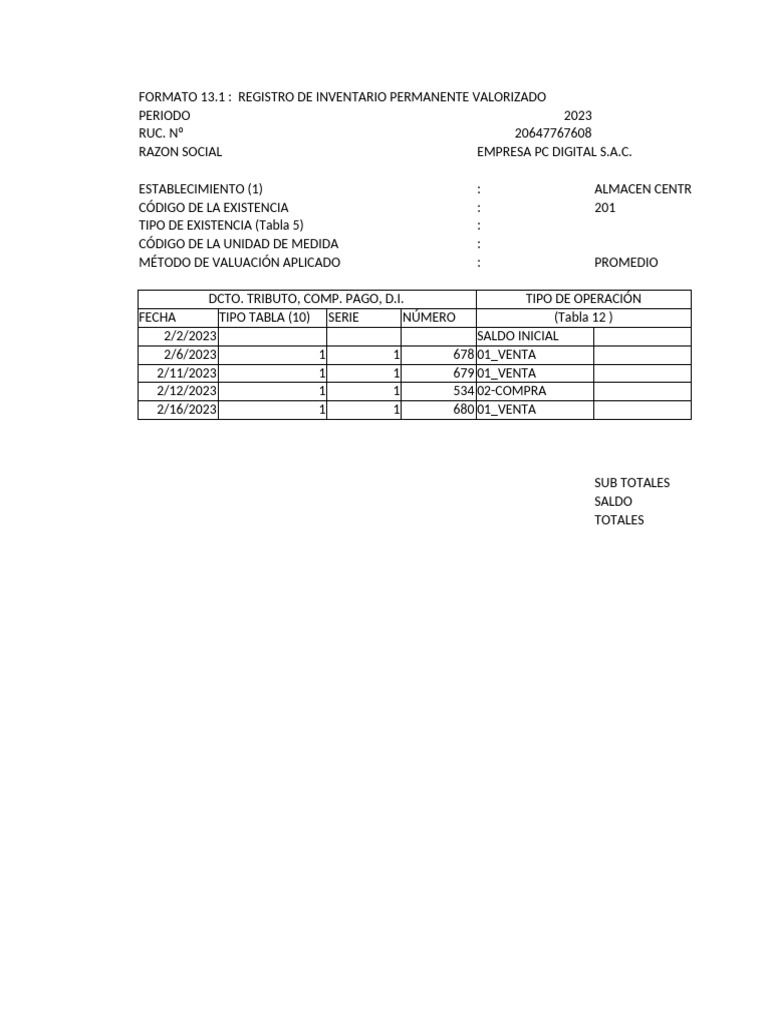 Registro de Inventario 2023 - Kardek | PDF