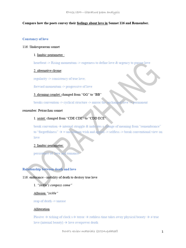 Sonnet 116 VS Remember Comparison | PDF | Sonnets | Poetry