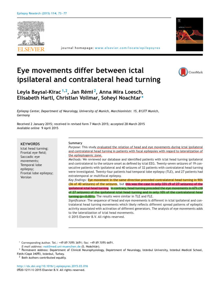 Eye Movements in Ictal Head Turning | PDF | Epilepsy | Neurology