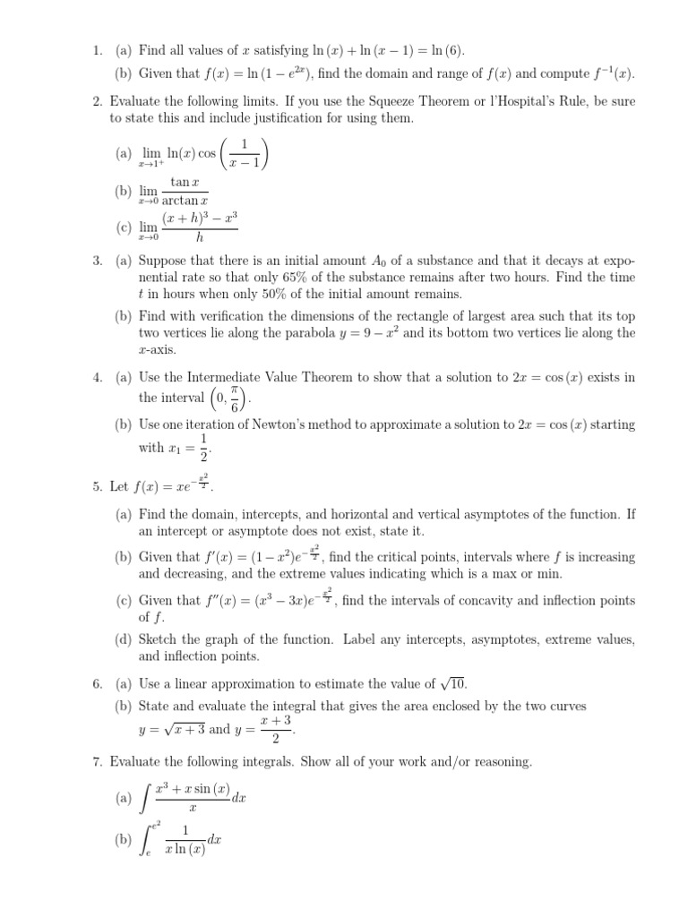 Math 127 Exam Review 2 Problems-1 | PDF | Mathematical Analysis ...