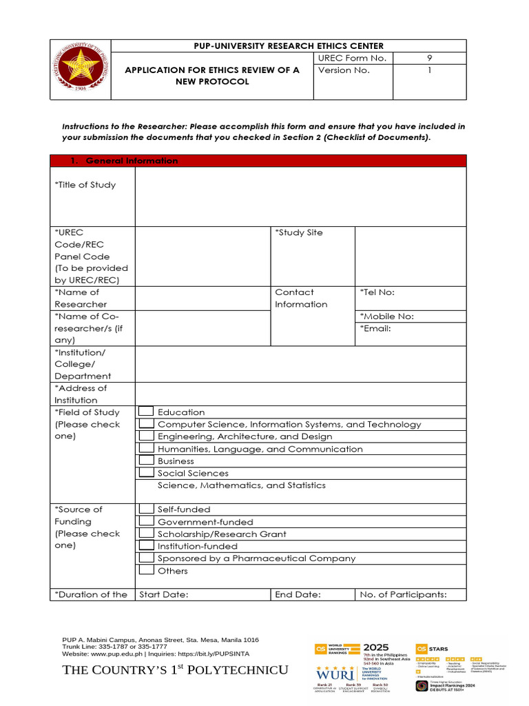 UREC-Form-9-Application For Ethics Review of New Protocol | PDF