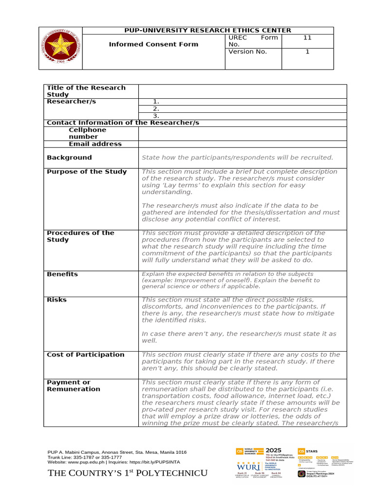 UREC-Form-11-Informed Consent Form | PDF | Informed Consent