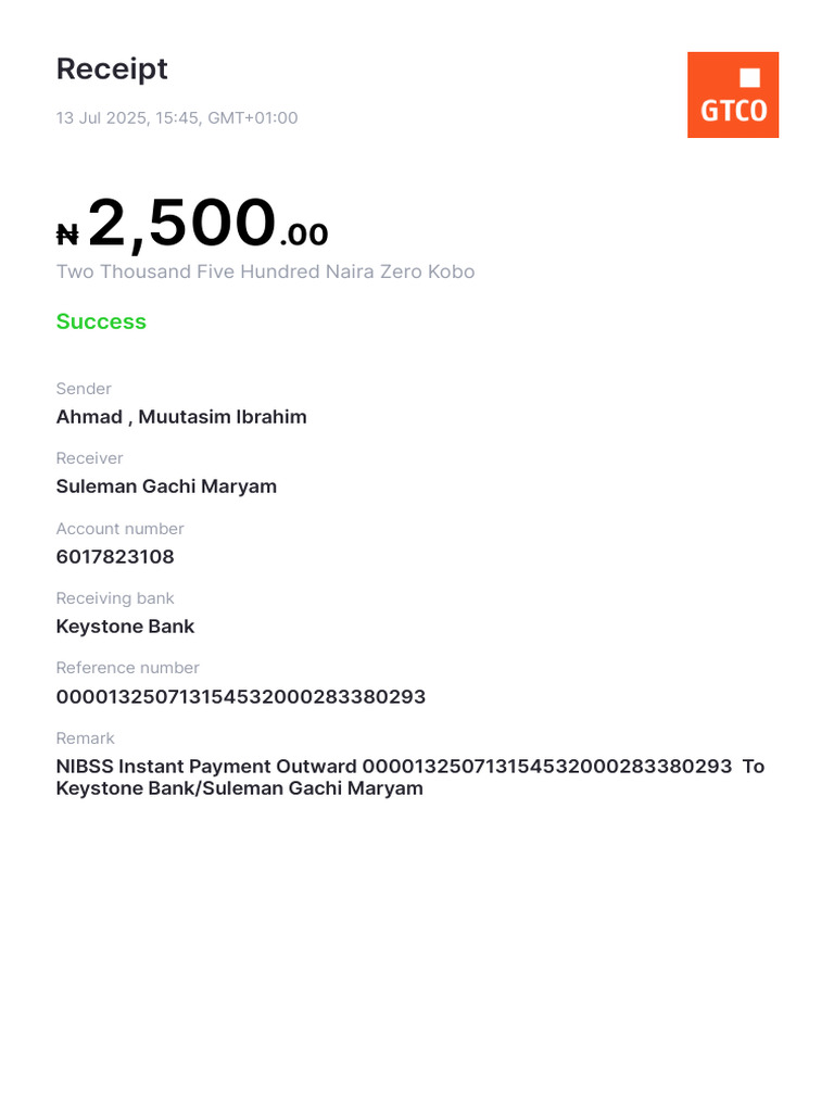 Successful Payment Receipt Details | PDF