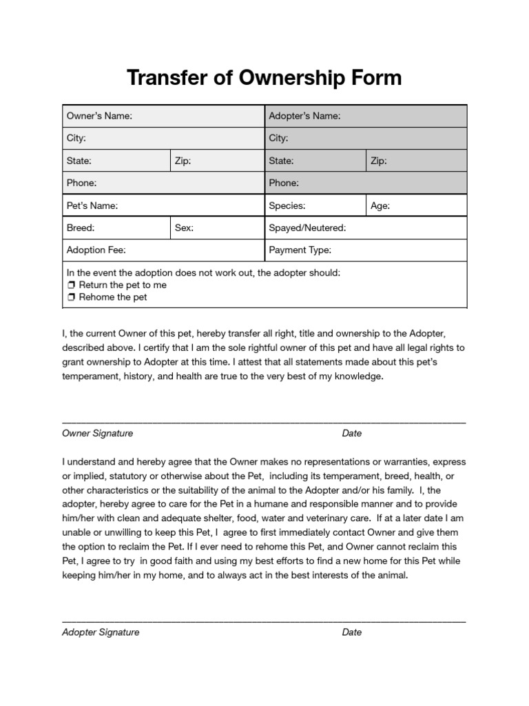 Pet Ownership Transfer Agreement | PDF