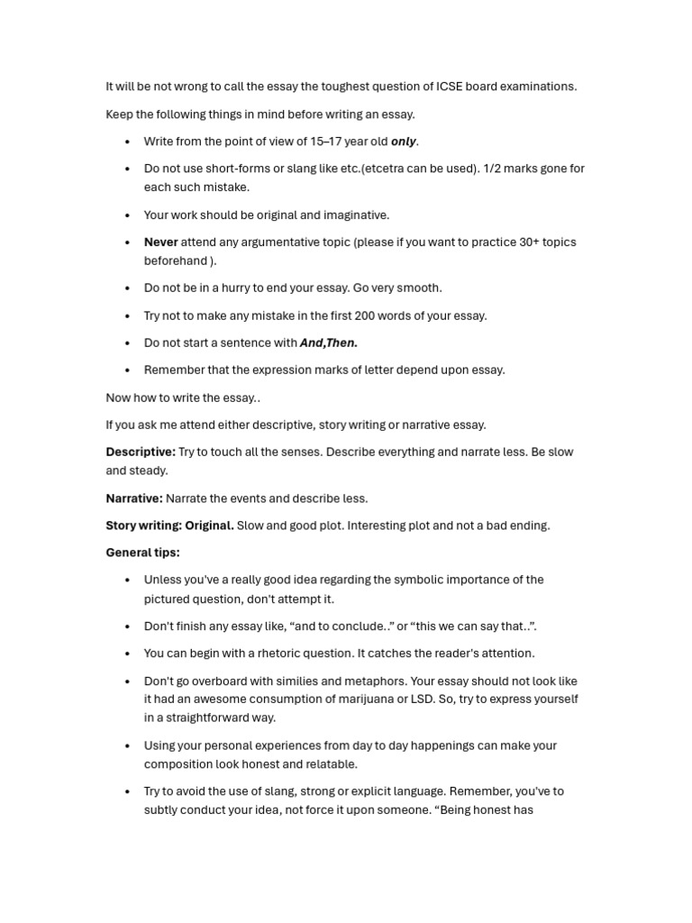 ICSE Essay Writing Tips for Students | PDF