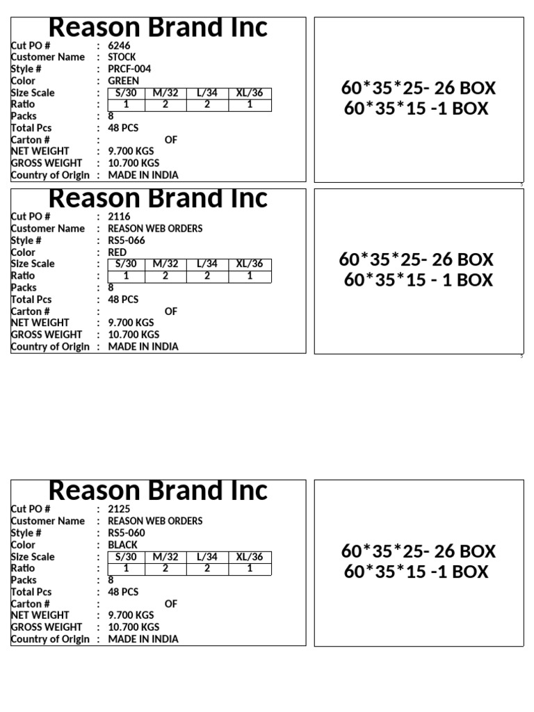 Carton Box Prcf-004 To Rsp-424 | PDF | Retailing