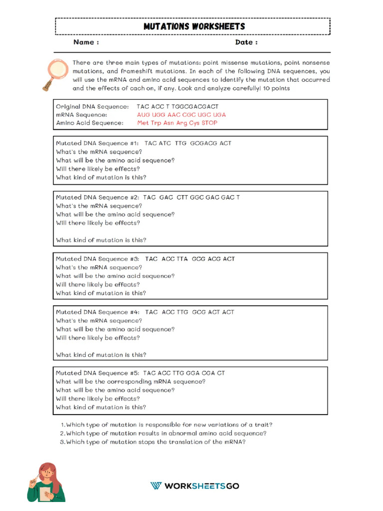 Mutations Worksheet | PDF