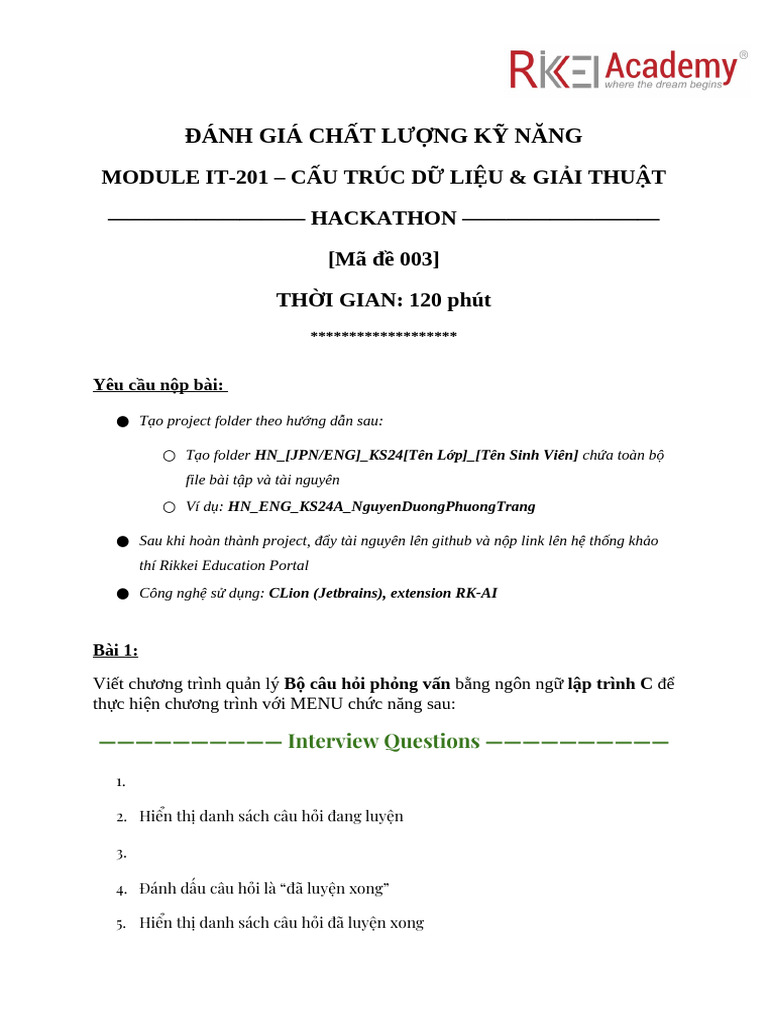 (PTIT MD-IT201) DSA Hackathon 003 | PDF