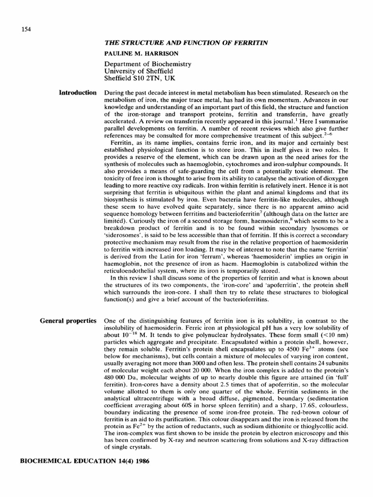 Biochemical Education - October 1986 - Harrison - The Structure and ...