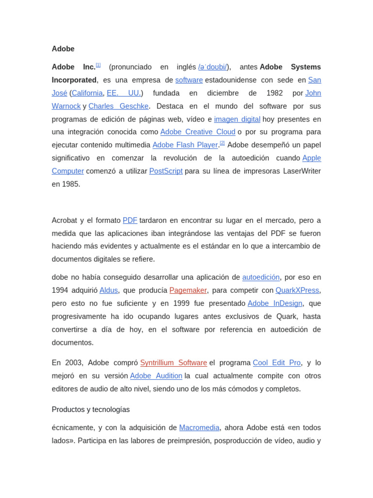 Historia y productos de Adobe Inc. | PDF | Software | Informática