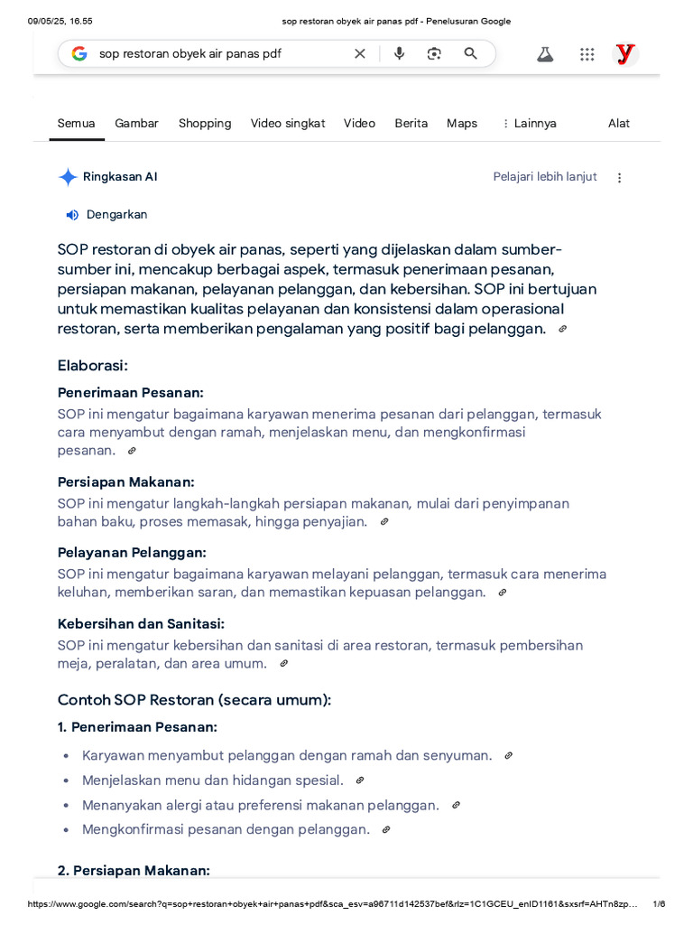 Contoh SOP Restoran Air Panas | PDF