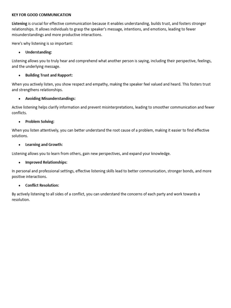 Key For Good Communication Listening | PDF