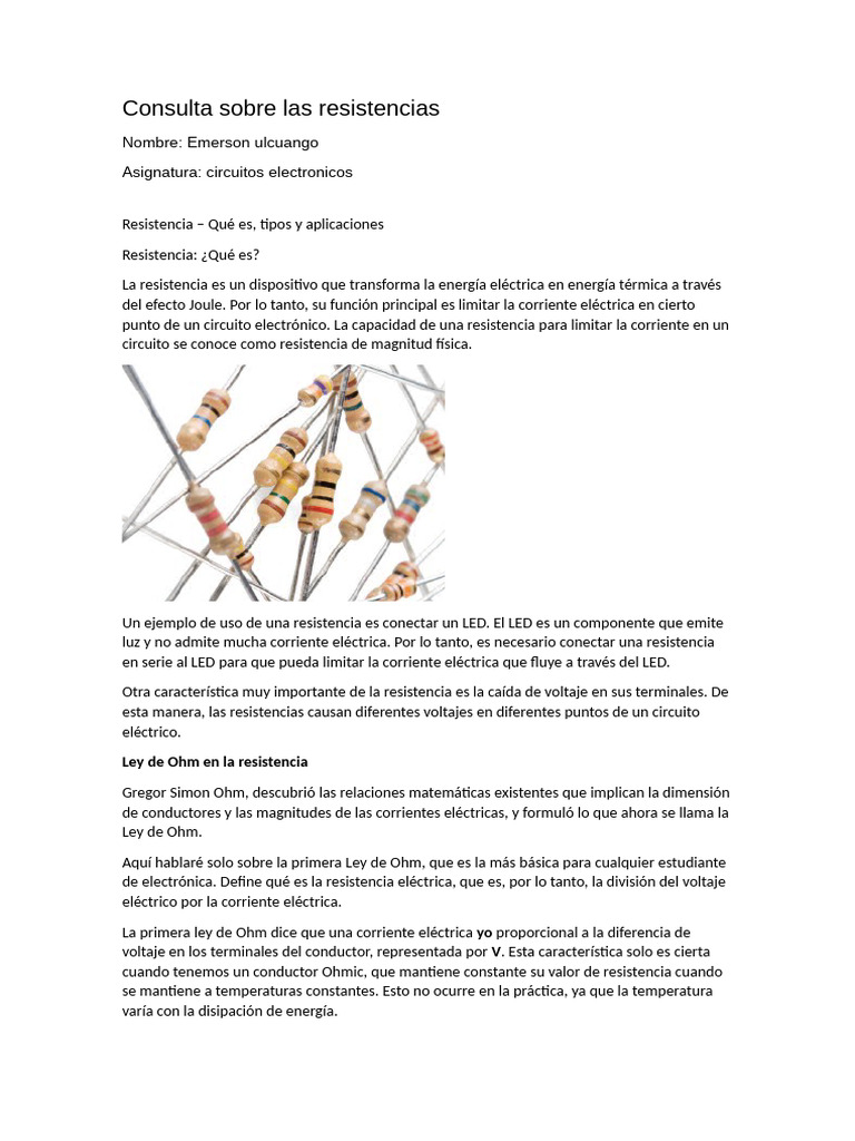 Consulta Sobre Las Resistencias | PDF | Resistencia Eléctrica y Conductancia | Resistor