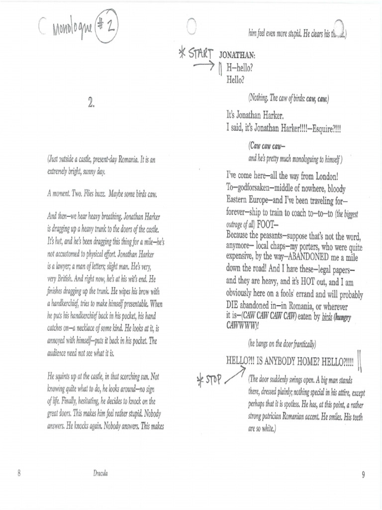 Dracula Auditions - Monologue 2 - Jonathan | PDF