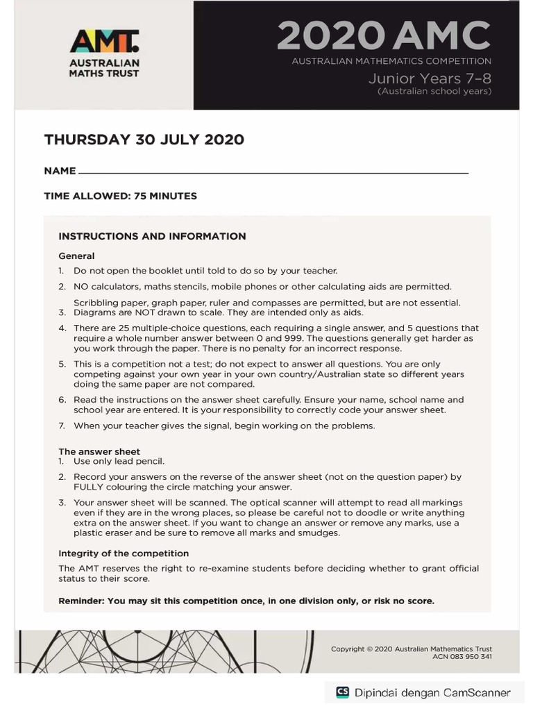 AMC Junior 2020+ Answer | PDF