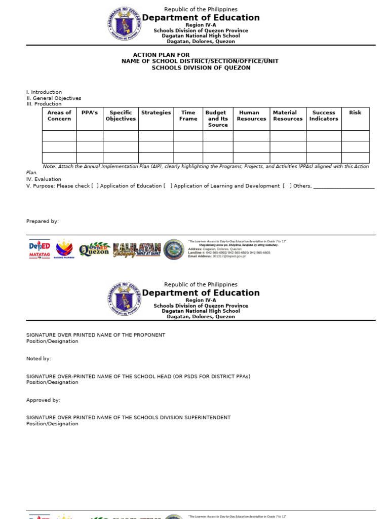 Action Plan For Specific Programs Projects and Activities | PDF