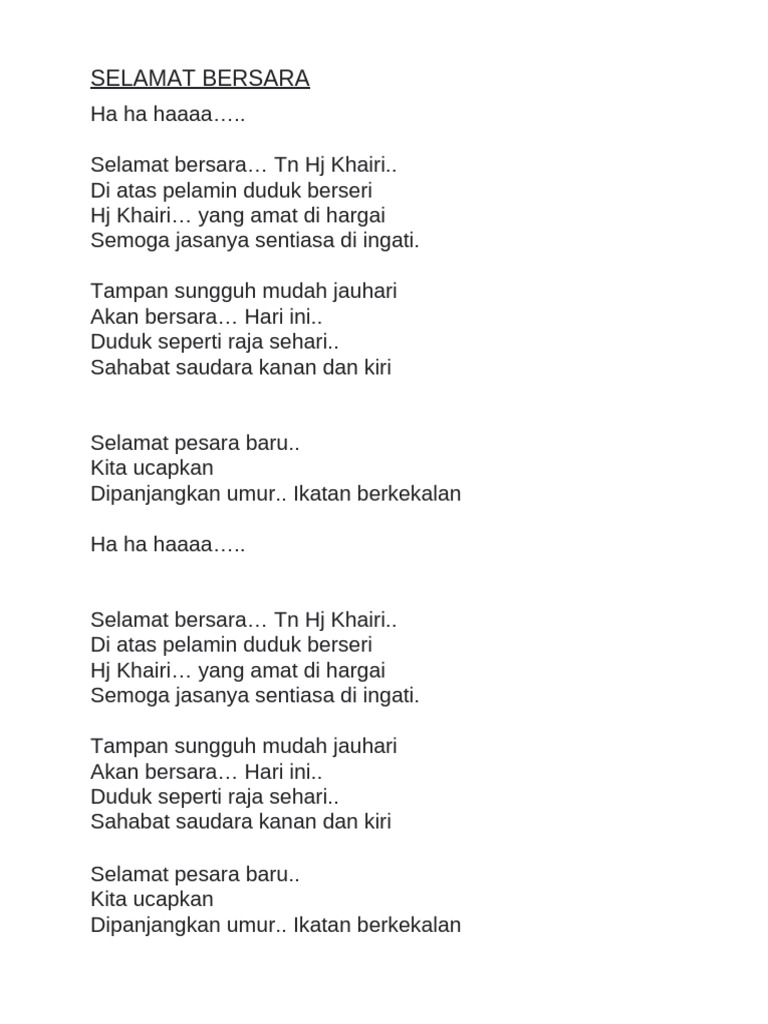 SELAMAT BERSARA (Kompang) | PDF