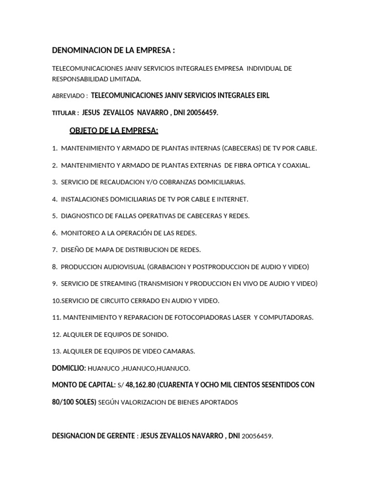 Servicios de Telecomunicaciones Janiv EIRL | PDF