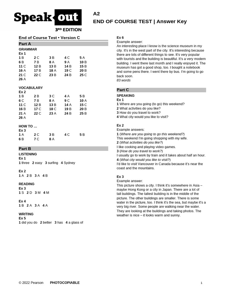 SO3 A2 End of Course Test C Answer Key | PDF | Earth Sciences