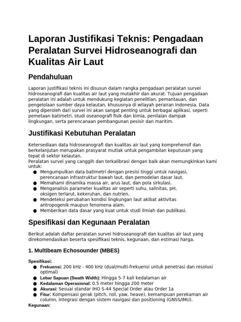 Laporan Justifikasi Teknis Pengadaan Peralatan Survei Hidroseanografi ...