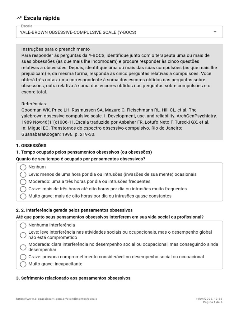 Escala y Bocs | PDF | Transtorno obsessivo compulsivo (TOC) | Ansiedade